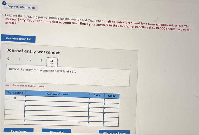 Solved 1. Prepare the adjusting journal entries for the year | Chegg.com