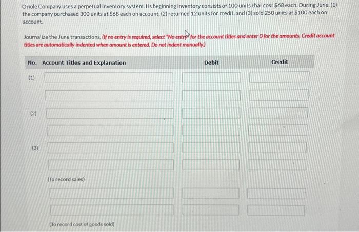 Solved Oriole Company uses a perpetual inventory system. Its | Chegg.com