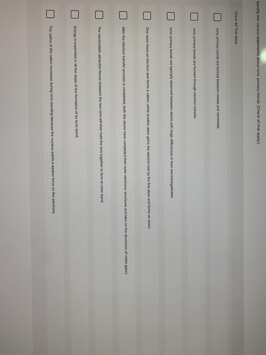 Identify the correct statements about ionic primary | Chegg.com