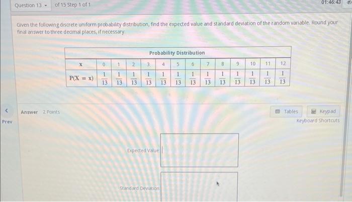 Solved Given the following discrete uniform probability | Chegg.com