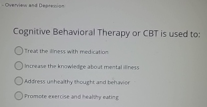 Solved Overview and DepressionCognitive Behavioral Therapy | Chegg.com
