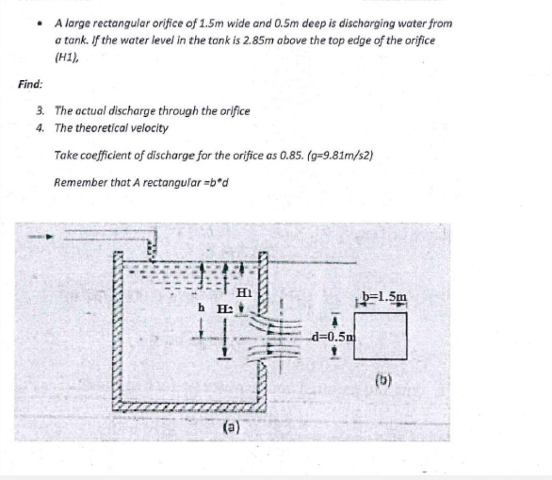 Solved A Large Rectangular Orifice Of 1 5m Wide And 0 5m