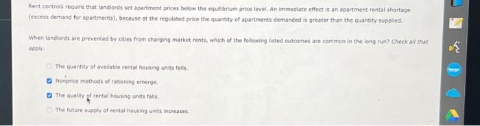 Solved Rent controls require that landlords set apartment | Chegg.com
