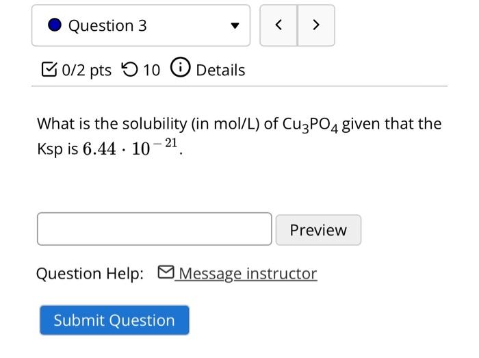 Solved What is the solubility (in mol/L ) of Cu3PO4 given | Chegg.com