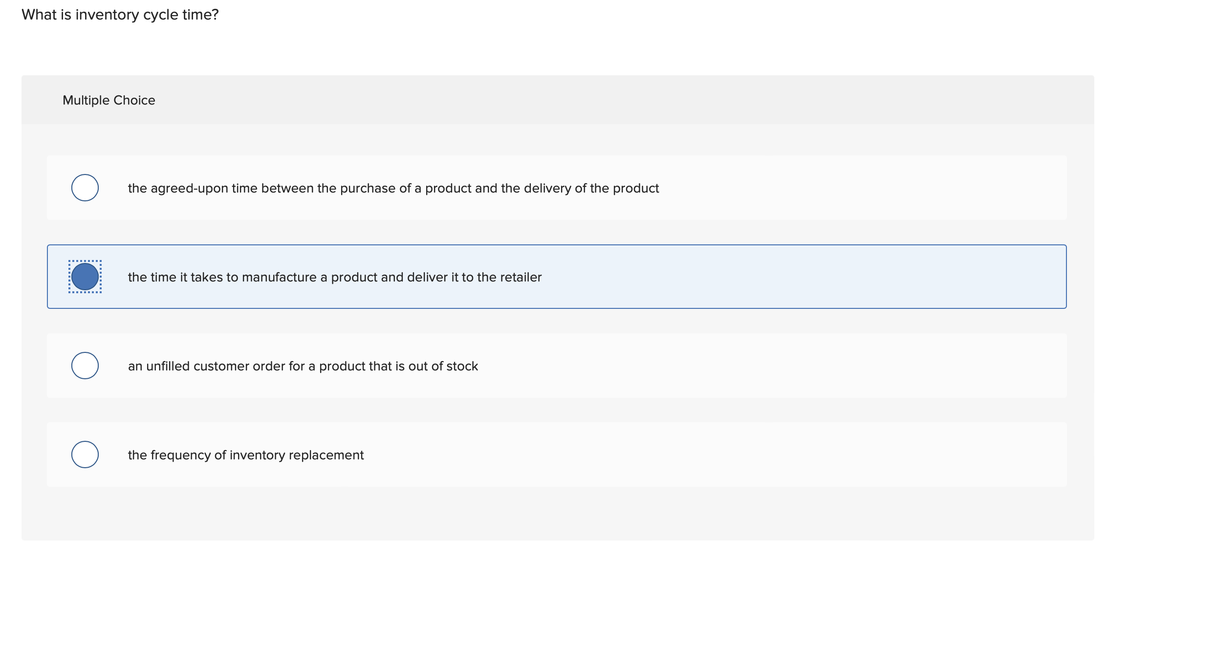 Solved What is inventory cycle time?Multiple Choicethe | Chegg.com