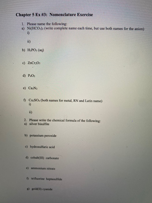 Solved Chapter 5 Ex #3: Nomenclature Exercise 1. Please name | Chegg.com