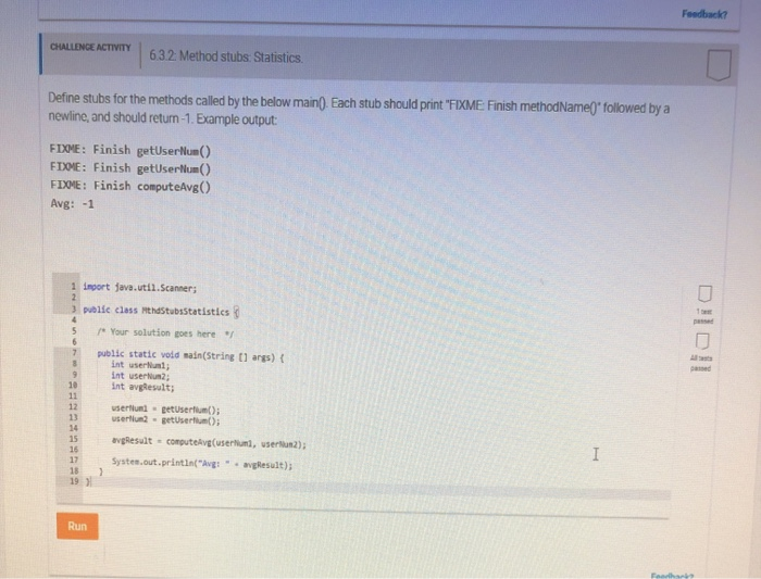 Solved Feedback CHALLENGE ACTIVITY 622. Method call in | Chegg.com