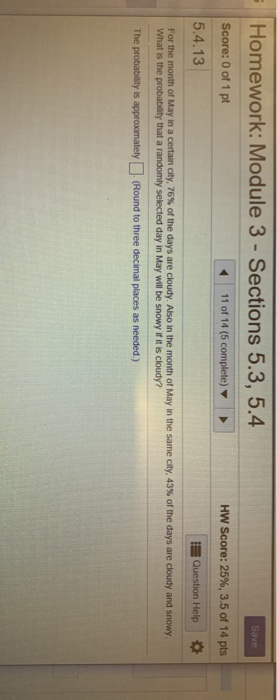 Solved Homework Module 3 Sections 5 3 5 4 Save Score 0