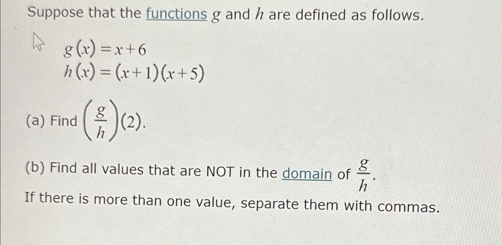 Solved Suppose that the functions g ﻿and h ﻿are defined as | Chegg.com