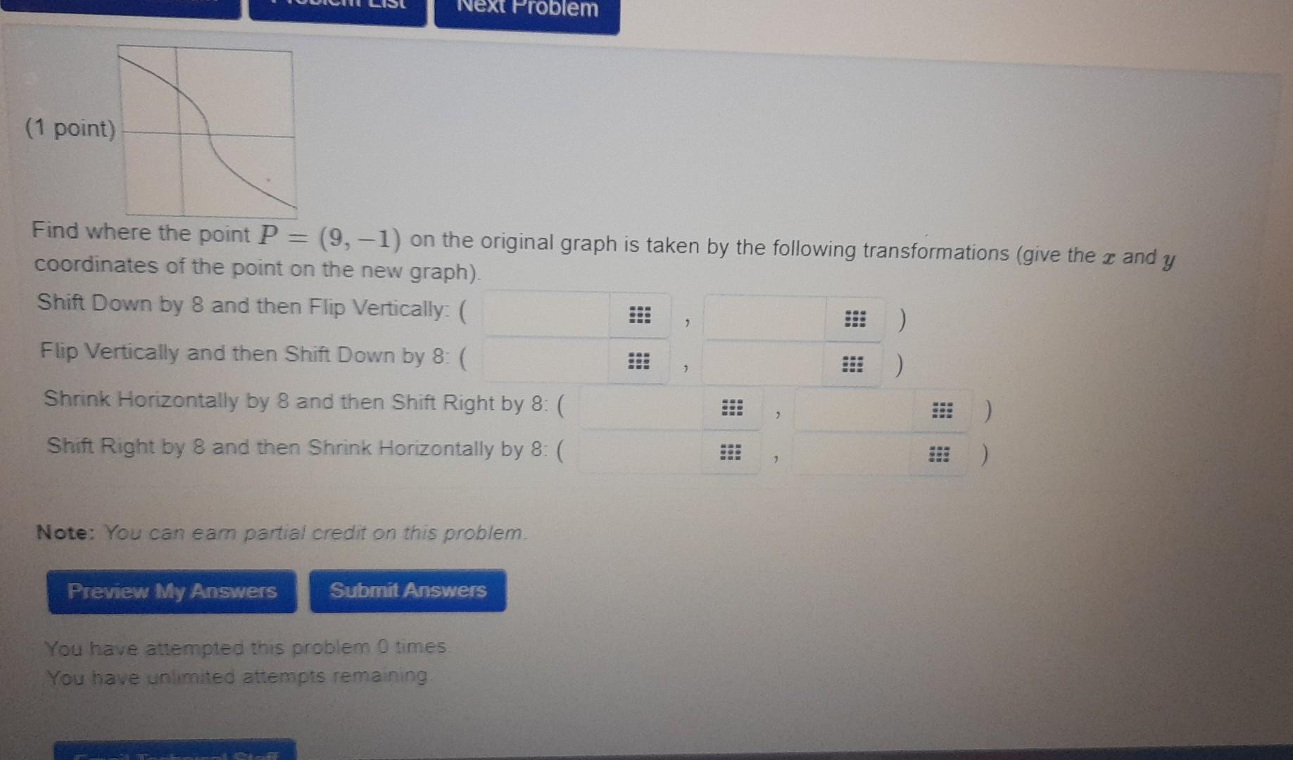 Solved Find where the point P=(9,−1) on the original graph | Chegg.com