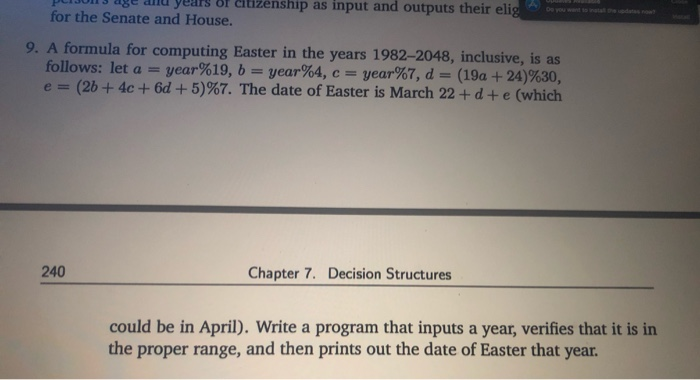 Solved 9. A formula for computing Easter in the years | Chegg.com