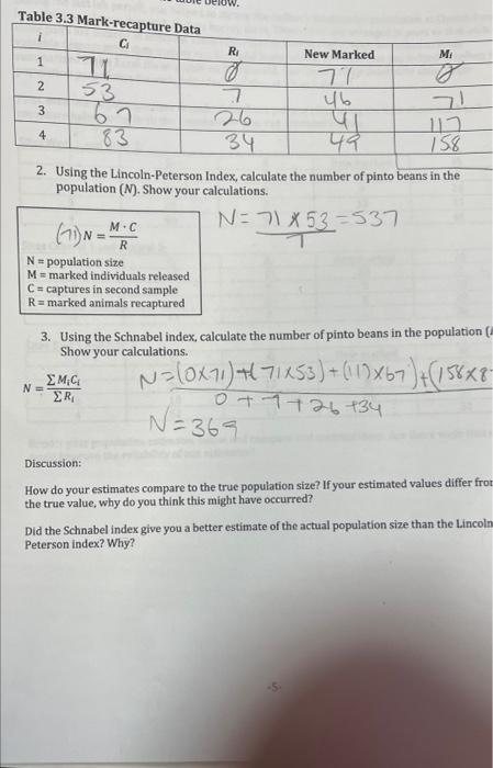 Table 3.2M - 2. Using the Lincoln-Peterson Index, | Chegg.com