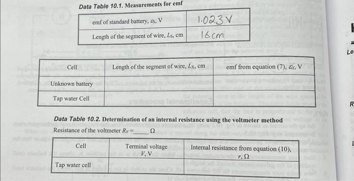 dat Cell Data Table 10.1. Measurements for emf | Chegg.com
