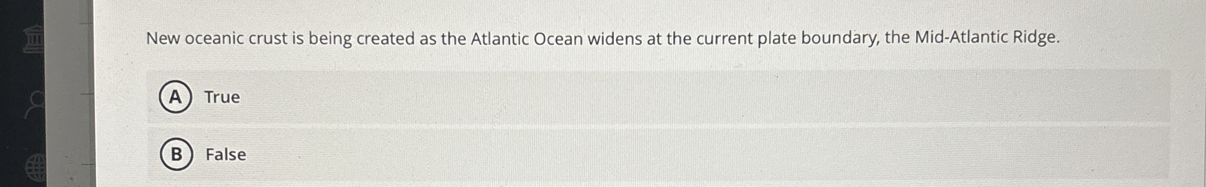 Solved New oceanic crust is being created as the Atlantic | Chegg.com