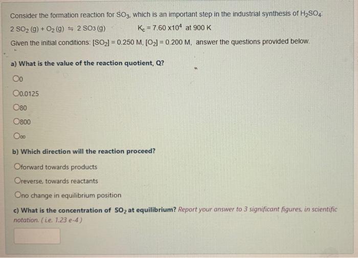 Solved Consider the formation reaction for SO3, which is an | Chegg.com