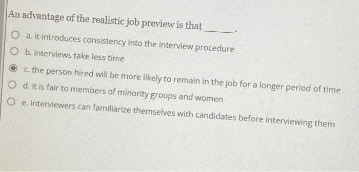 Solved An advantage of the realistic job preview is that O | Chegg.com