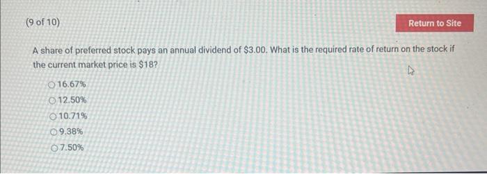 Solved A Share Of Preferred Stock Pays An Annual Dividend Of Chegg