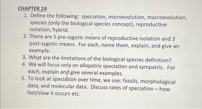 Solved CHAPTER 24 1. Define the following: speciation, | Chegg.com