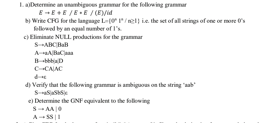 Solved a)Determine an unambiguous grammar for the following | Chegg.com