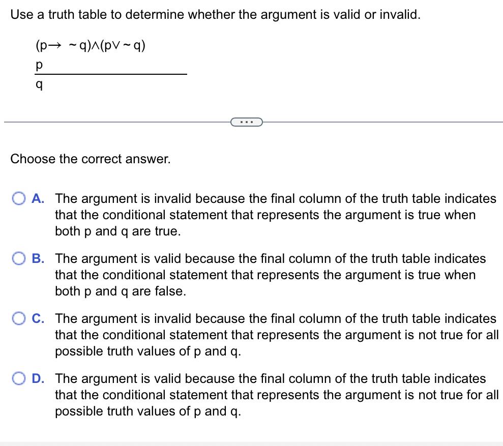 Solved Use a truth table to determine whether the argument | Chegg.com