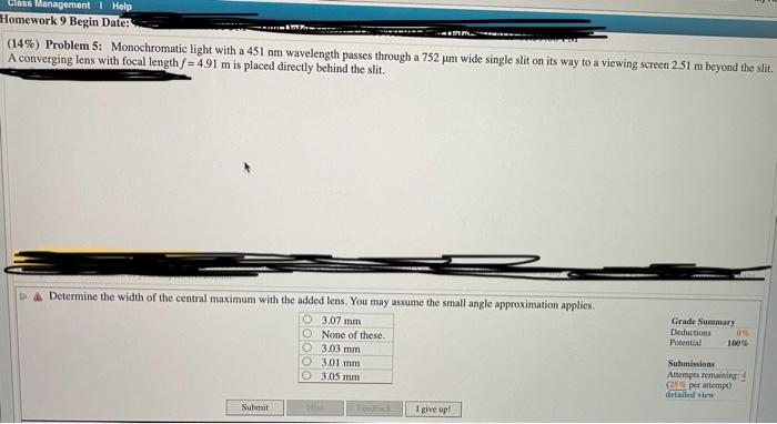 Solved (14\\%) Problem 5: Monochromatic light with a \\( 451 | Chegg.com