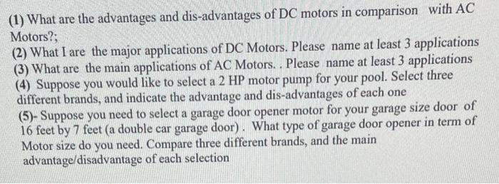 Solved (1) What are the advantages and dis-advantages of DC | Chegg.com