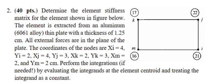 Solved Determine the element stiffnessmatrix for the element | Chegg.com