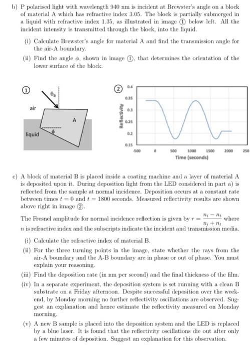 Solved b) P polarised light with wavelength 940 nm is | Chegg.com