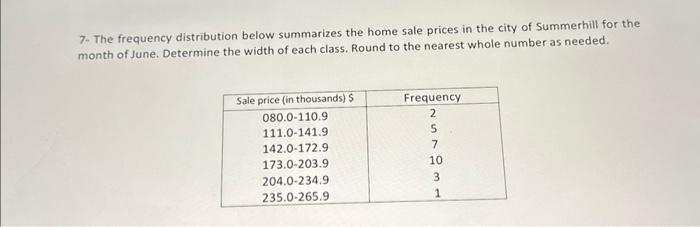 Solved 7. The frequency distribution below summarizes the | Chegg.com