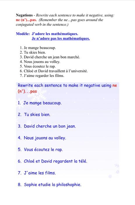 Negations - Rewrite each sentence to make it | Chegg.com