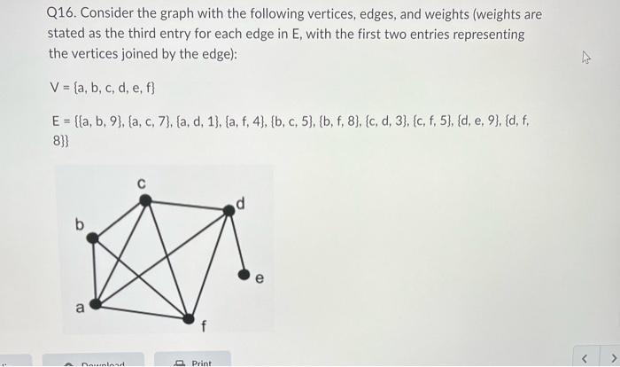 Solved Q16 Consider The Graph With The Following Vertices