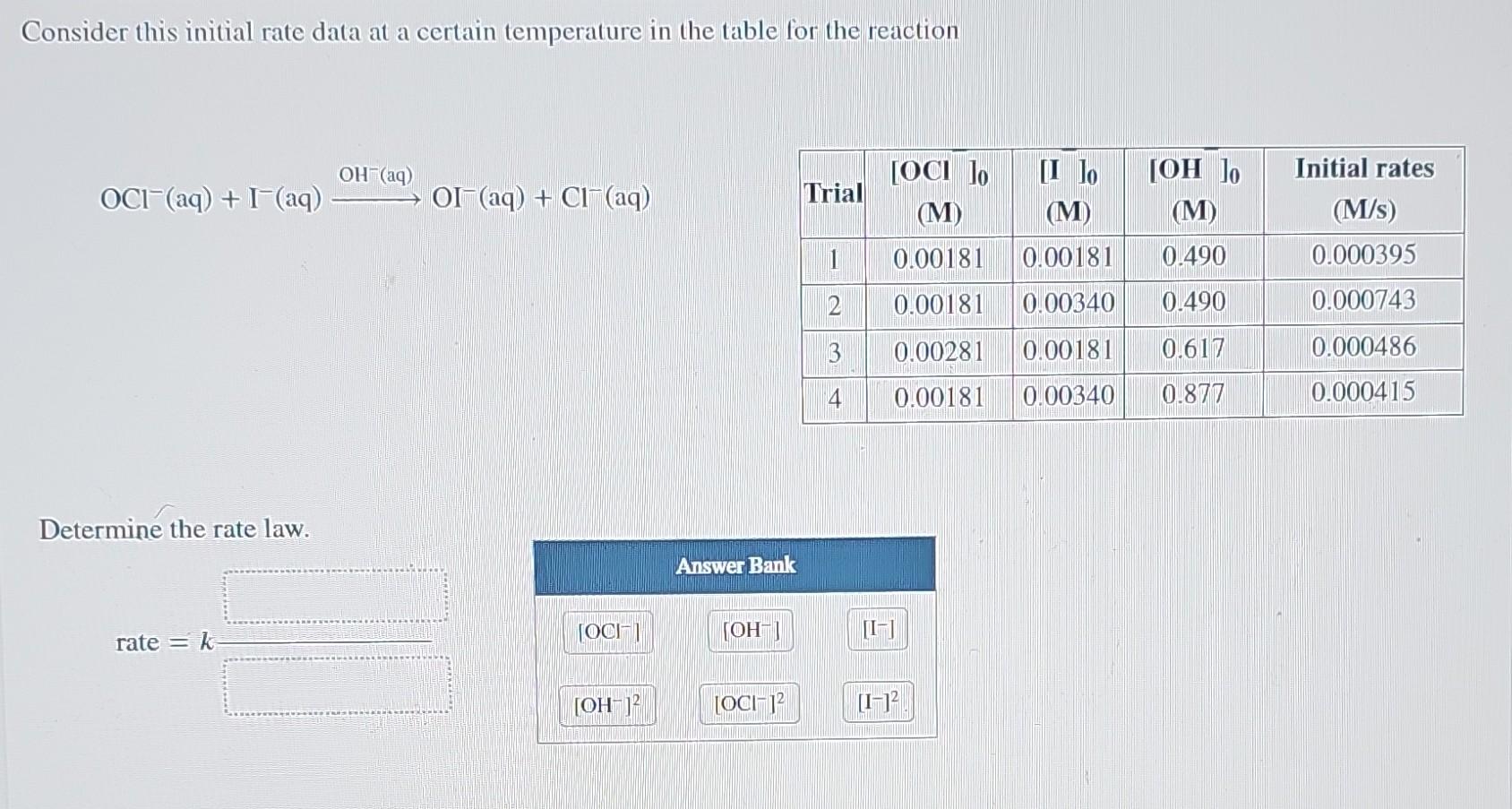 Solved Consider This Initial Rate Data At A Certain