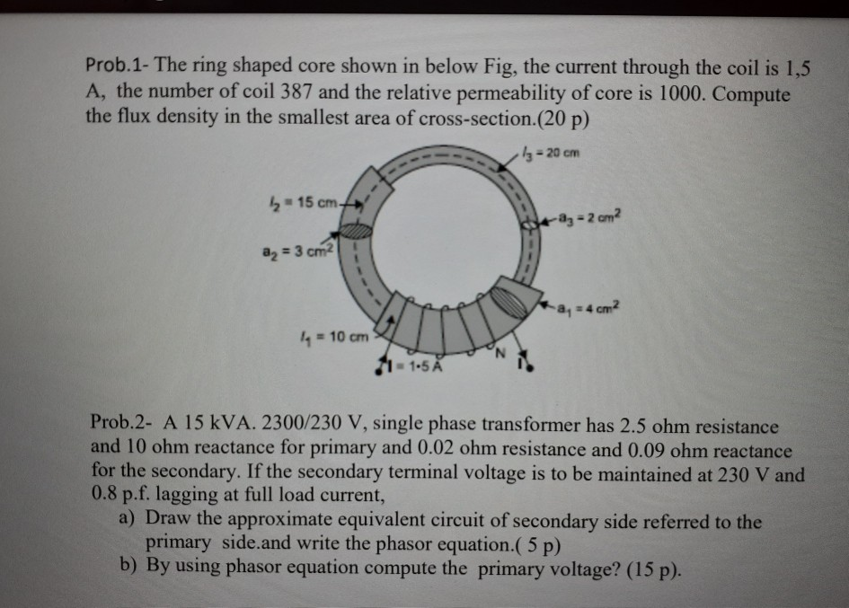 Solved Prob.1- The ring shaped core shown in below Fig, the | Chegg.com