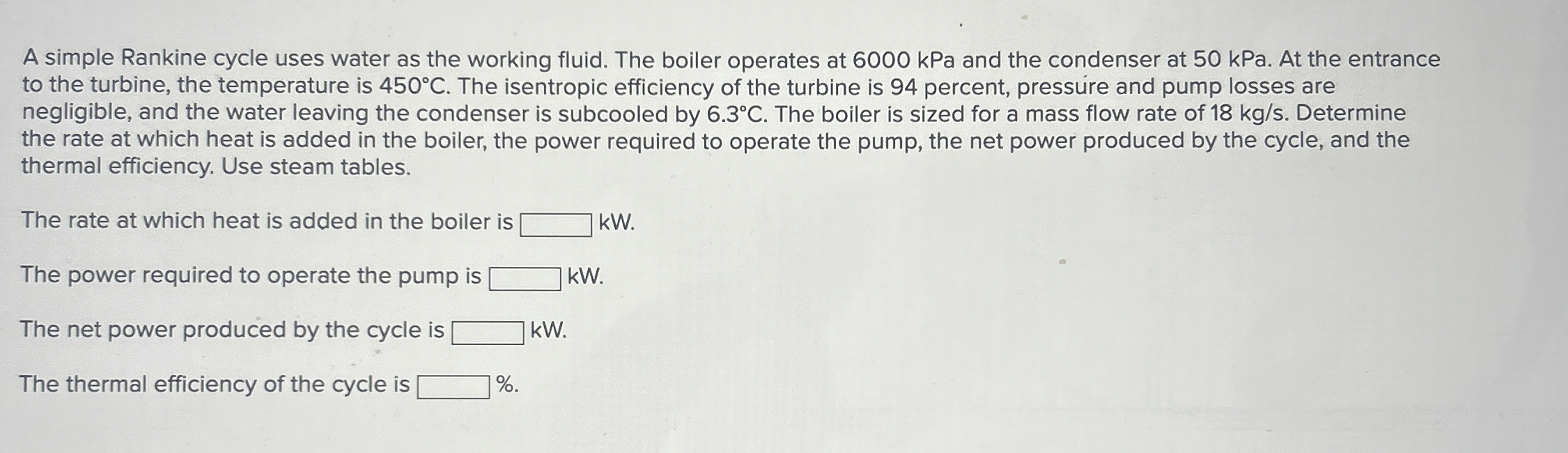 Solved A simple Rankine cycle uses water as the working | Chegg.com