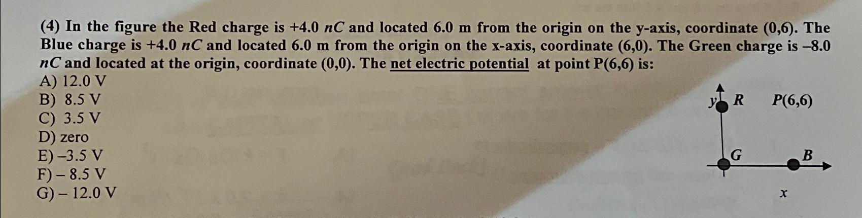 Solved (4) In the figure the Red charge is +4.0nC and | Chegg.com