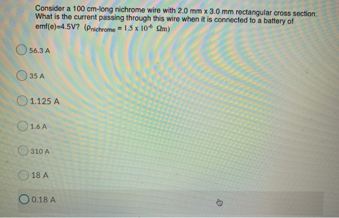 Solved consider a 100 cm-long nichrome wire with 2.0 mm x | Chegg.com