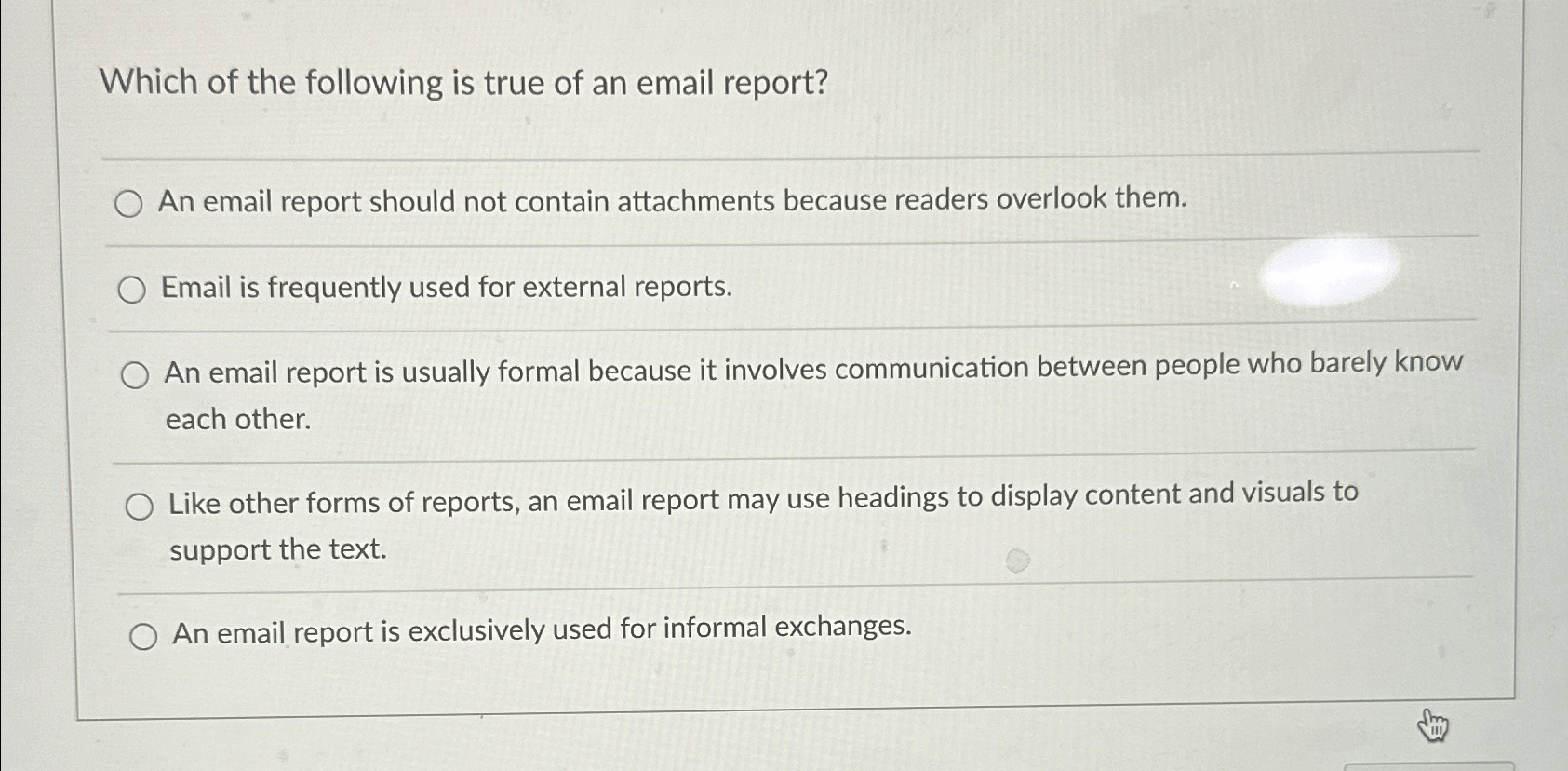 Solved Which of the following is true of an email | Chegg.com
