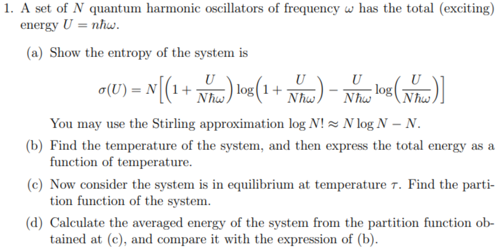 Solved 1. ﻿A set of N ﻿quantum harmonic oscillators of | Chegg.com