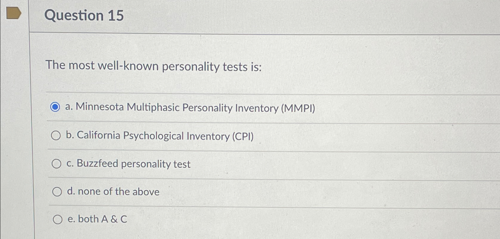Solved Question 15the Most Well Known Personality Tests