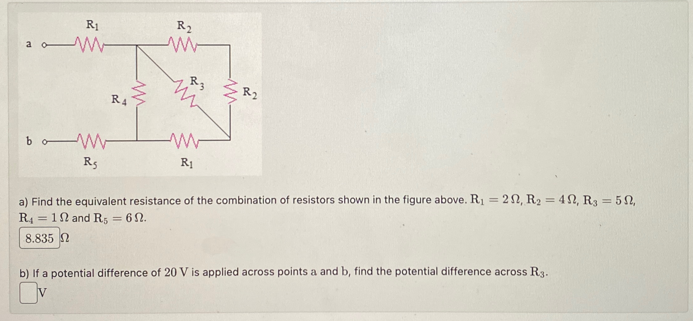 Solved a) ﻿Find the equivalent resistance of the combination | Chegg.com