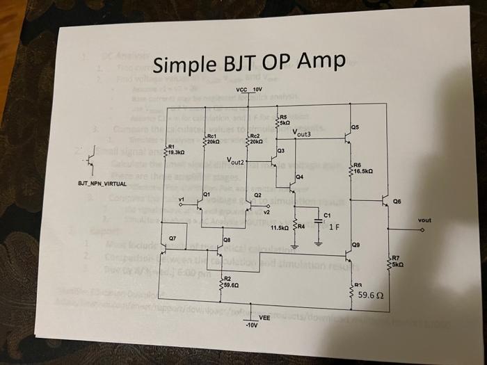 Solved Simple BJT OP Amp1. DC Analysis 1. Find current | Chegg.com