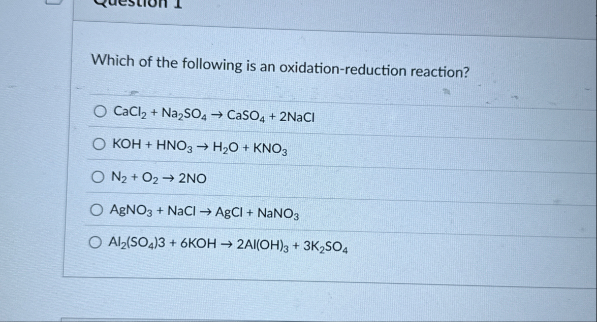 Solved Which of the following is an oxidation-reduction | Chegg.com
