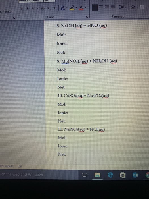 Solved write a balanced molecular, ionic, and net ionic | Chegg.com