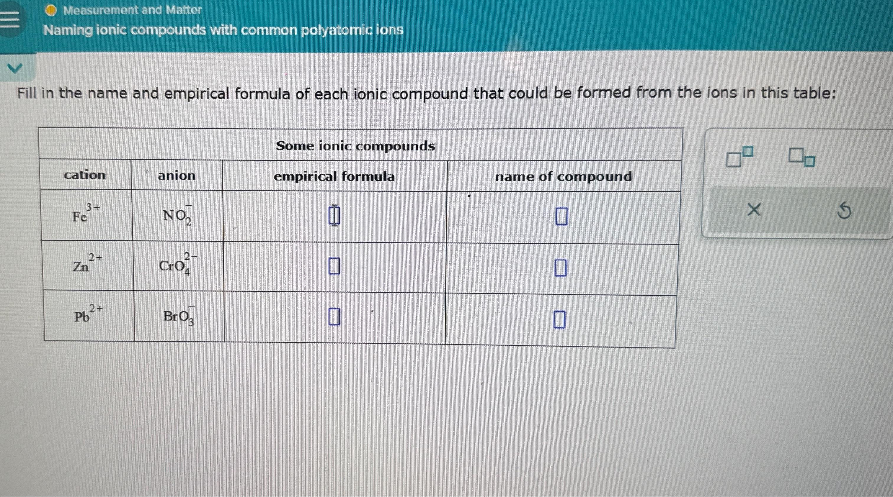 Solved Measurement and MatterNaming ionic compounds with | Chegg.com
