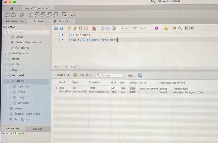 Solved MySQL WorkbenchMySQL Workbench ๙ bigdata2 givinn.net | Chegg.com
