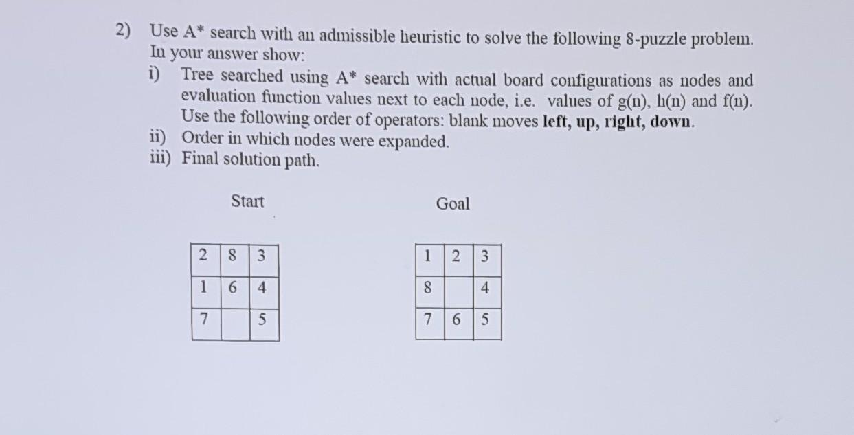 Solved 2) Use A* search with an admissible heuristic to | Chegg.com