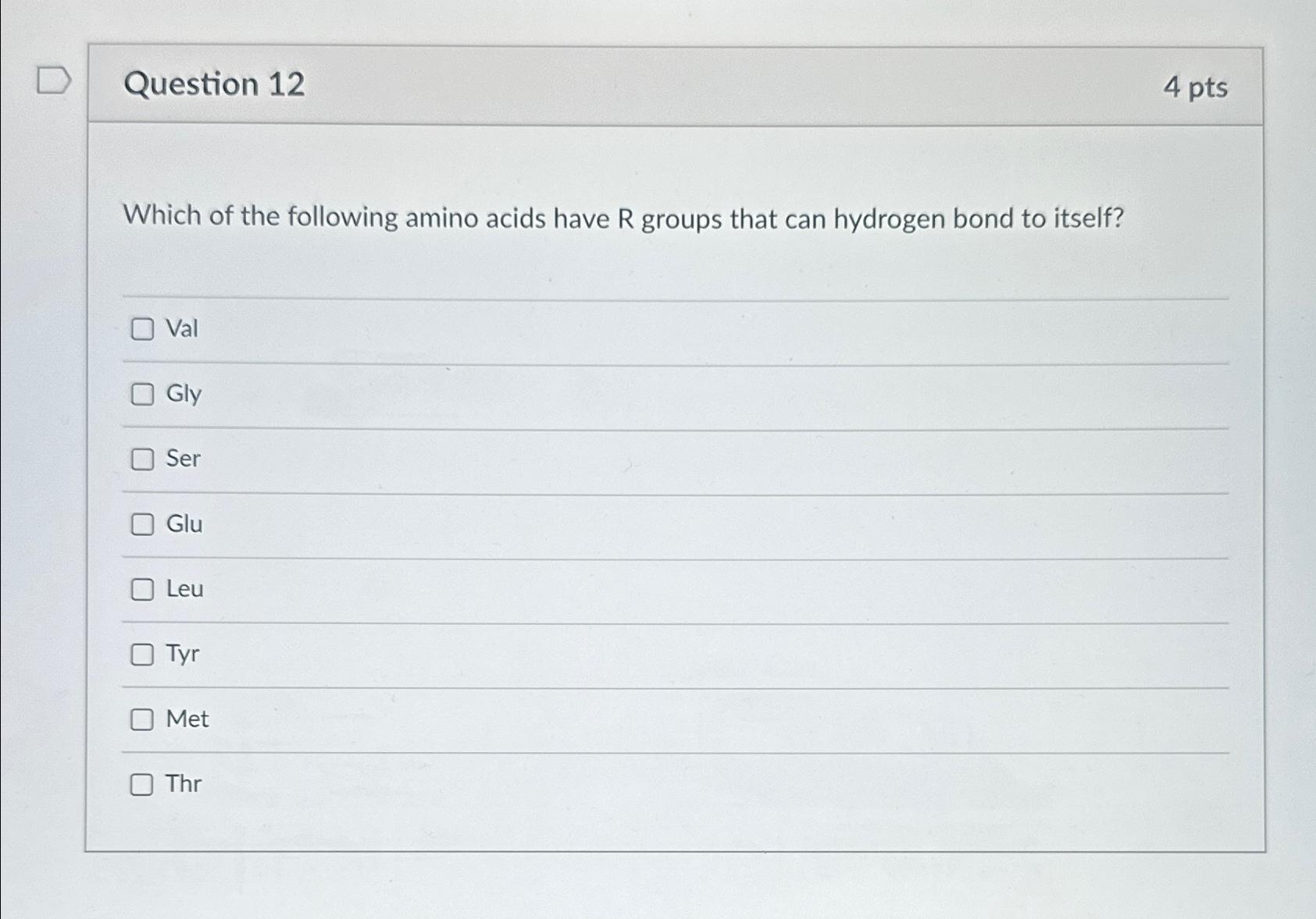 Solved Question 124ptsWhich of the following amino acids | Chegg.com