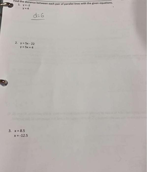 Solved Find the distance between each pair of parallel lines | Chegg.com