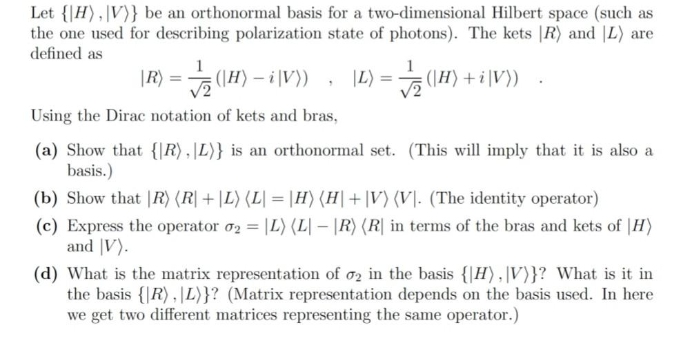 Solved - Let {\H),V)} be an orthonormal basis for a | Chegg.com