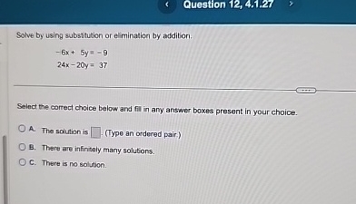 Solved Solve by using substitution or elimination by | Chegg.com